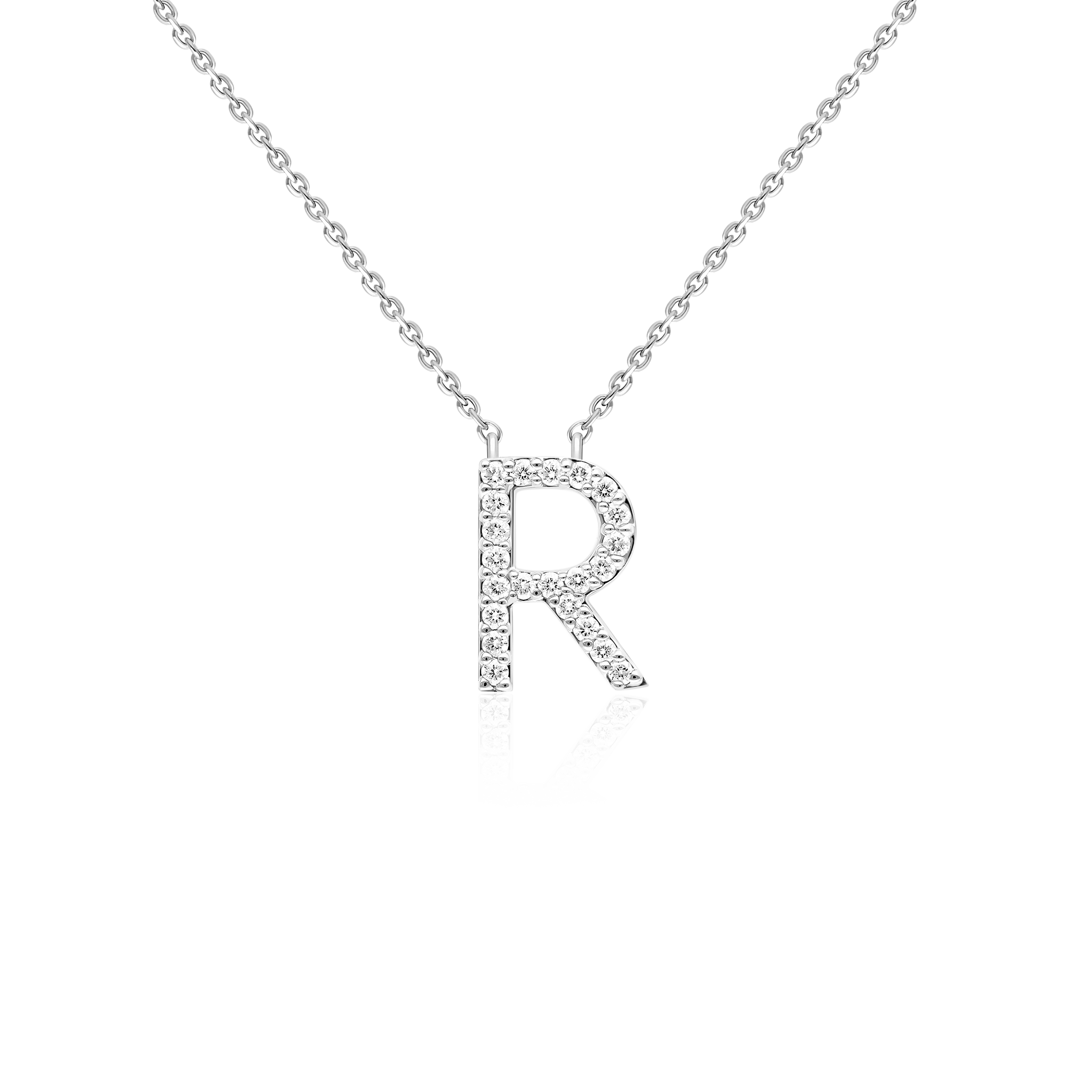 Aukso pakabukas su deimantais ir grandinėle, raidė R | Factory By Ribas