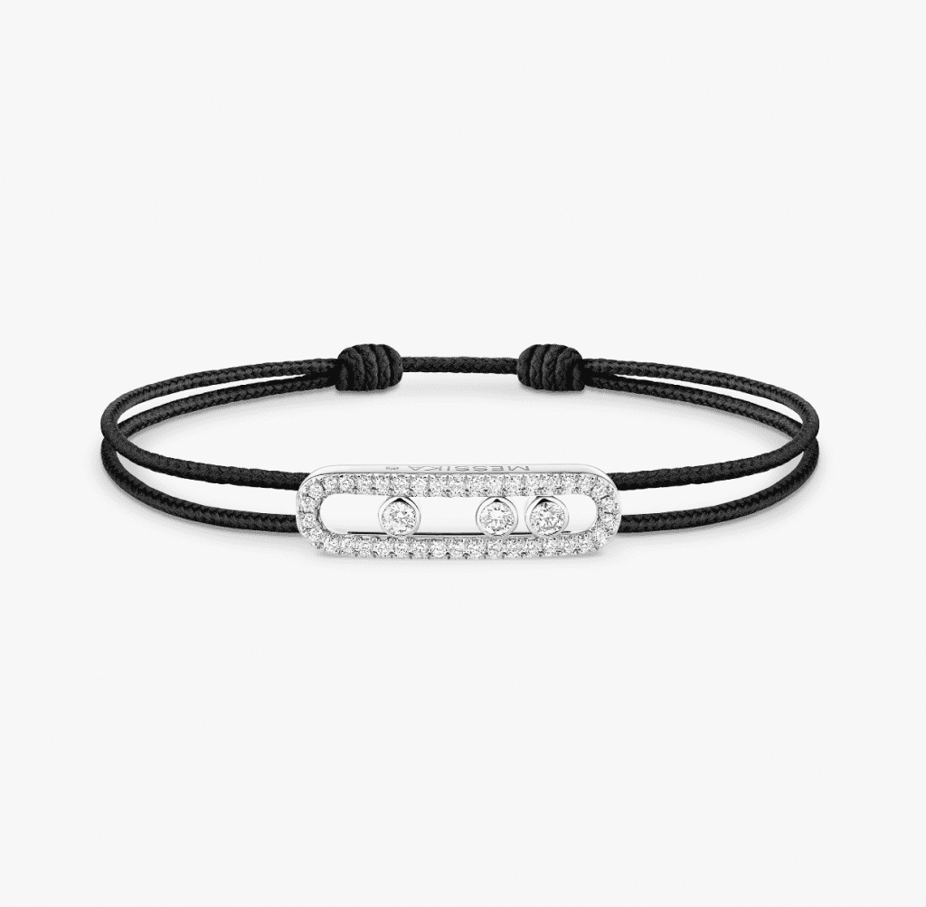 MESSIKA balto aukso apyrankė (black cord) su deimantais (pavé) Cares(s ...